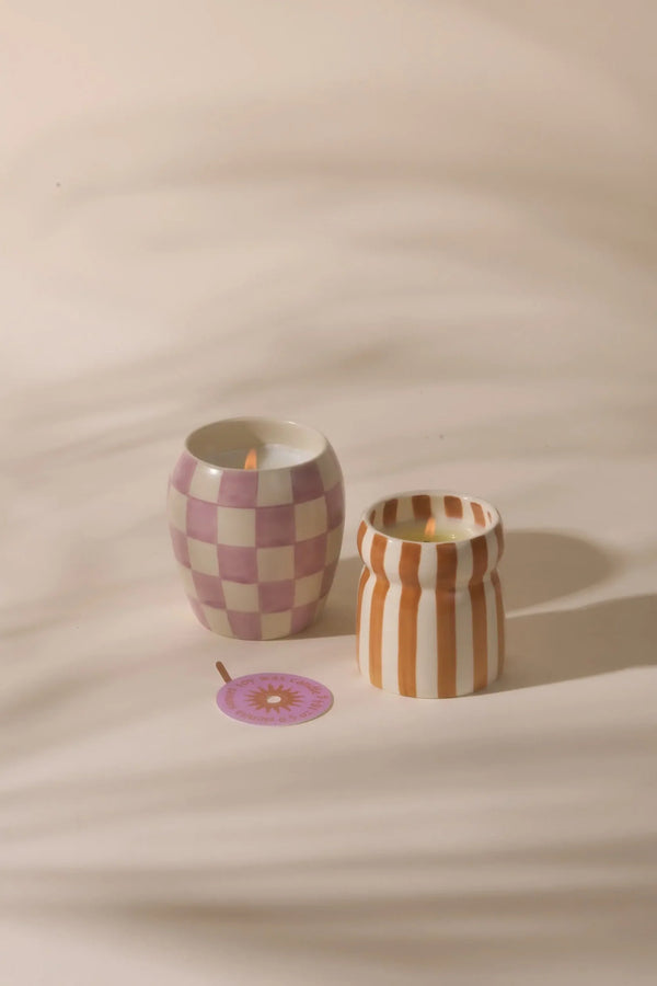 6.5 Oz Cabana Rust Striped Hand Painted Ceramic with Dustcover - Sienn - Humana